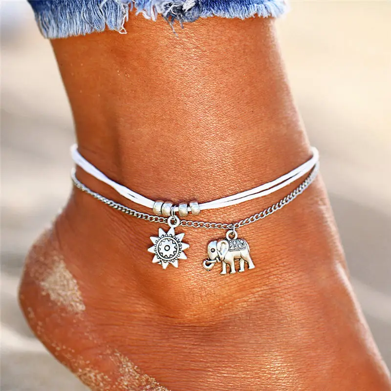 Silver Color Sun Shape Beads Summer Foot Chain Jewelry | Muduh Collection