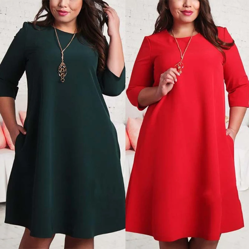 Fashion Women Dress Plus Size Dresses for Women 4xl 5xl 6xl Autumn 3/4 ...