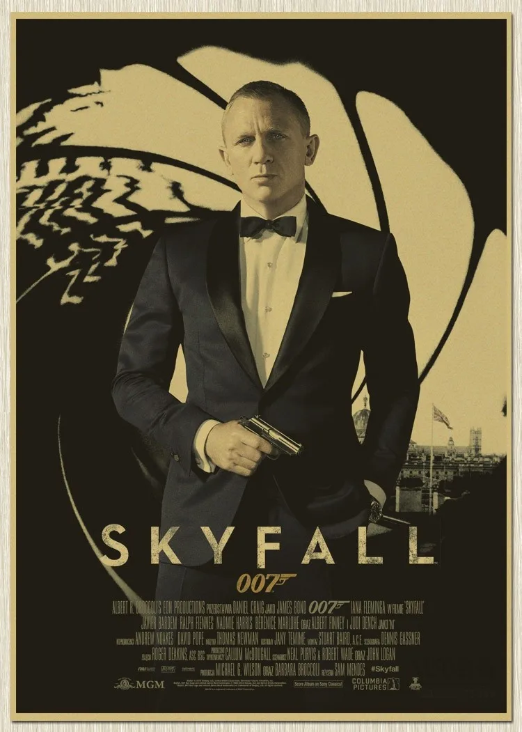 007 James Bond SKYFALL Vintage old Paper Movie Poster Retro Wall ...