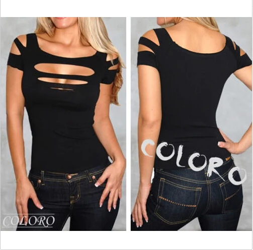 Black Bust Hole Exposure Vest Tank Women Sexy Tops Club Wear Blouse