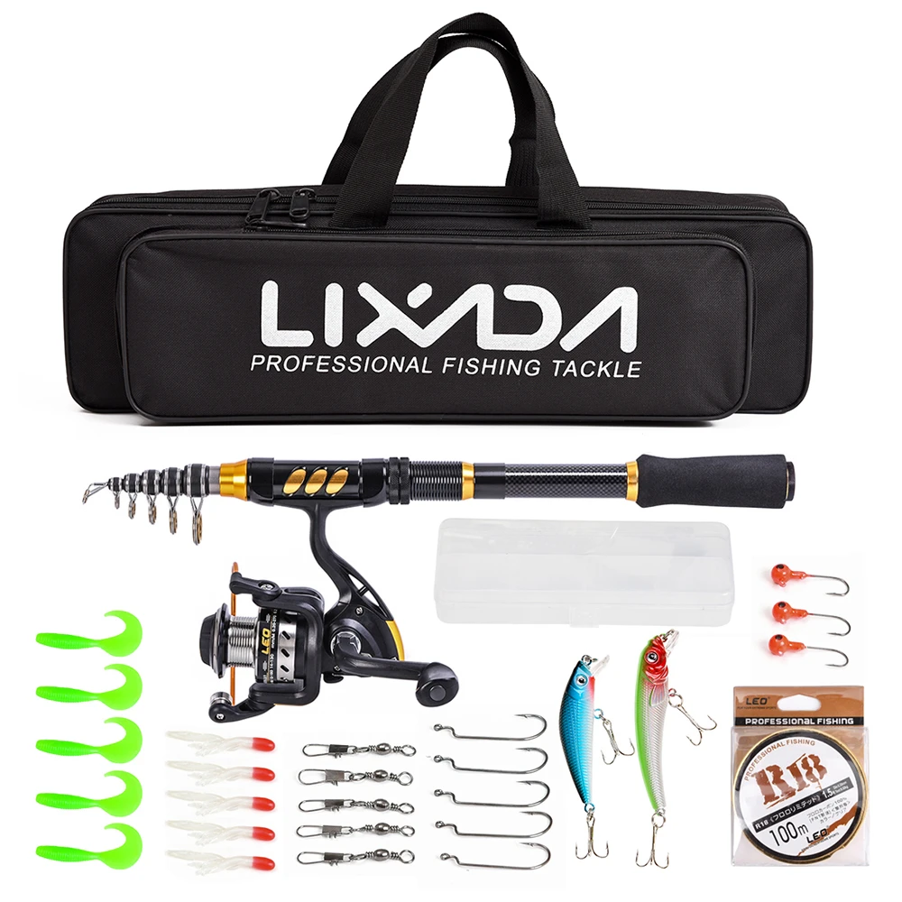 Lixada Telescopic Fishing Rod Reel Combo Full Kit Fishing Rod Gear ...