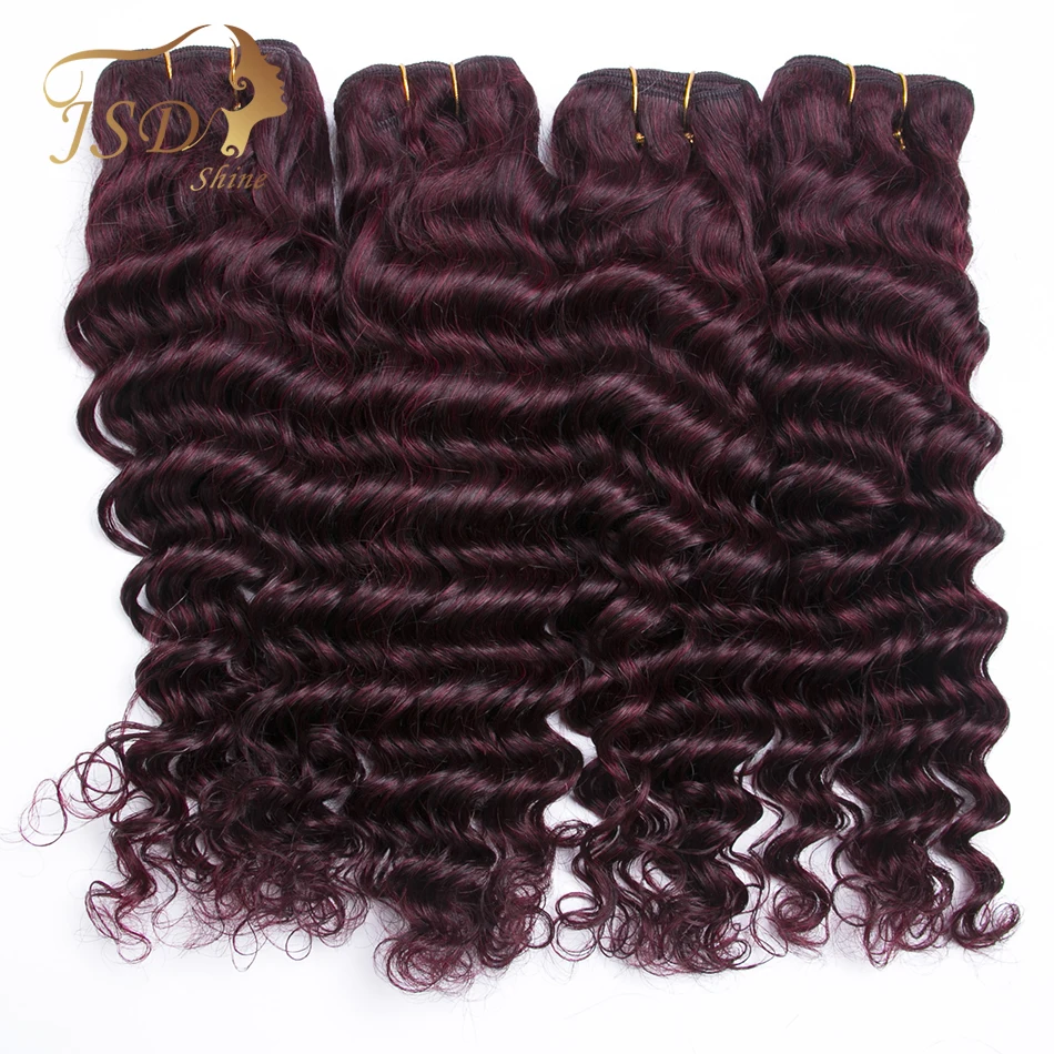 JSDshine Burgundy 99J 4 Bundles Mongolian Deep Wave Hair 100 Human Hair ...