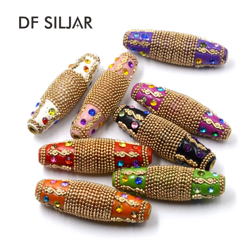 2pcs/lot 62mm*19mm Big Long Nepal Beads Gold Ball Chain Crystal Beads ...