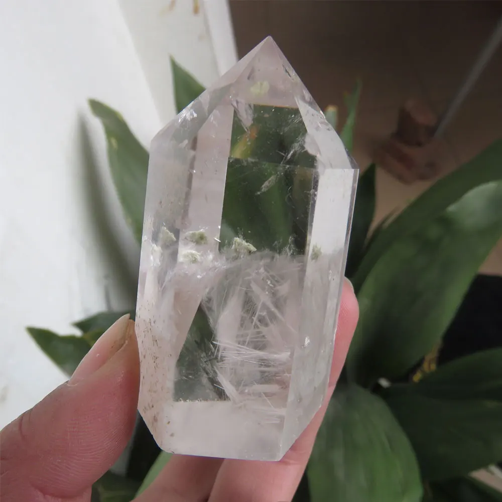 Natural white feather Hair Rutilated Quartz Crystal cylinder Rocks ...