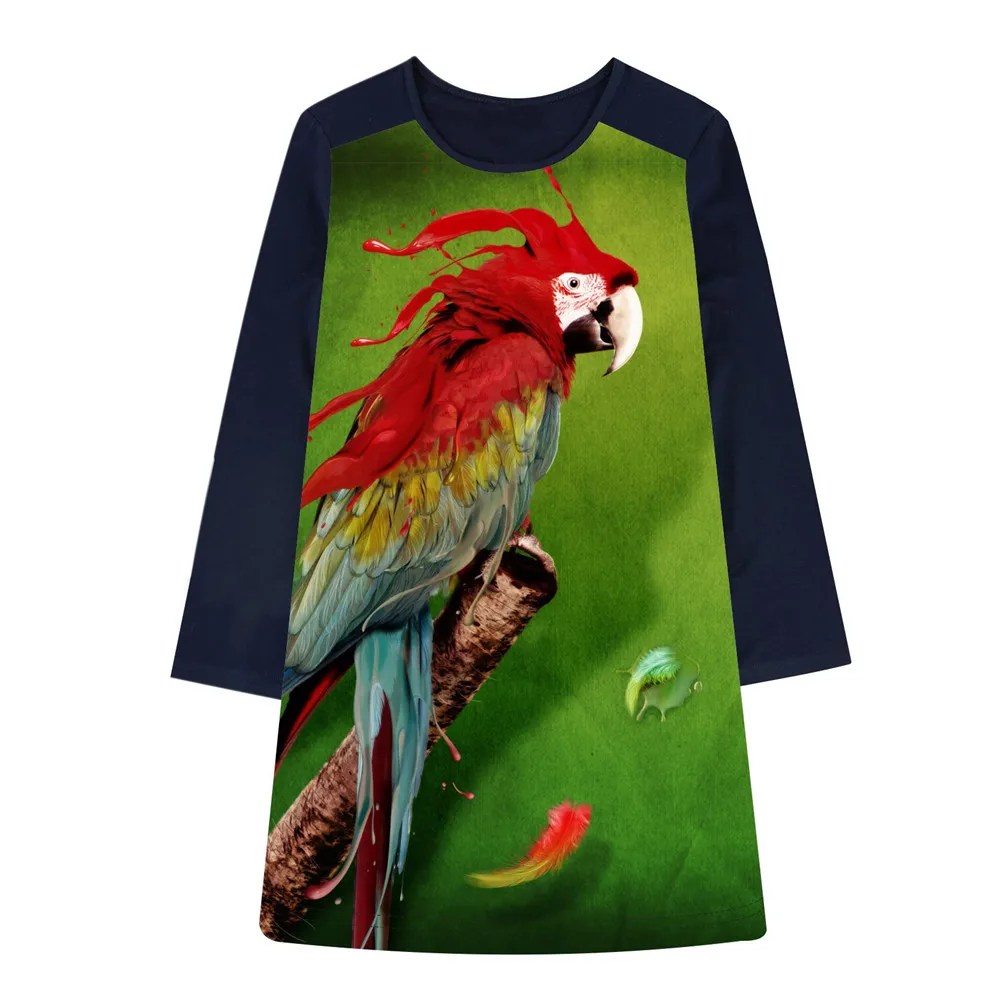 Girls Dress Summer Animal Parrot Print Teenagers Dresses for Girls ...