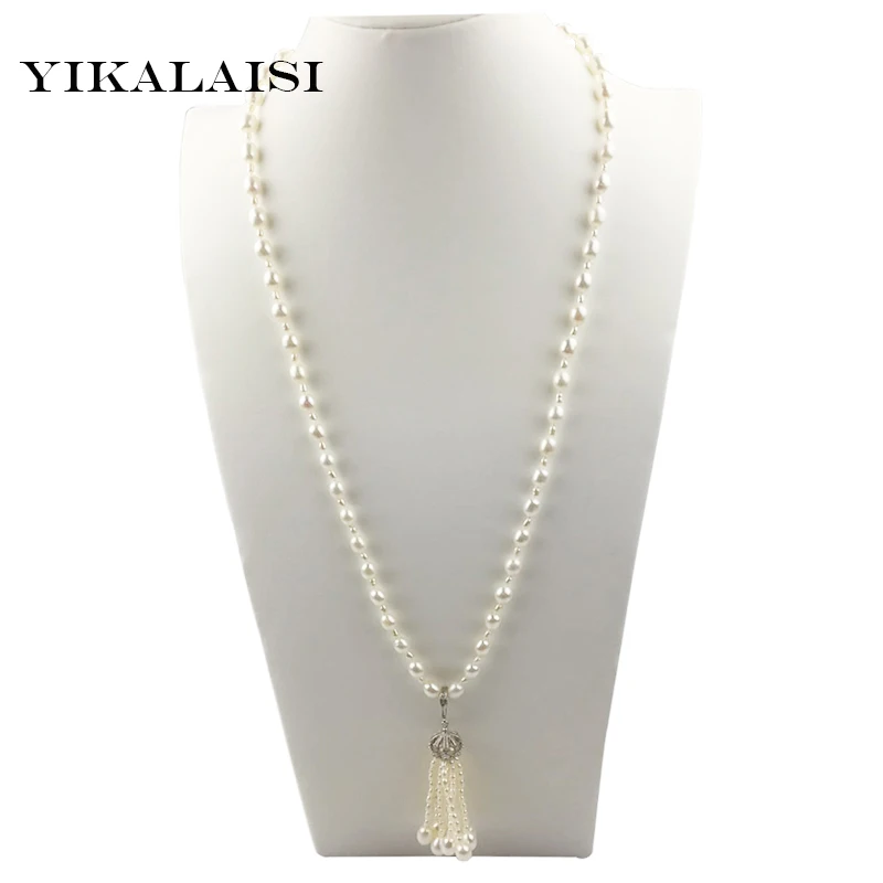 Yikalaisi 2017 100 ไข่มุกน้ำจืดธรรมชาติสร้อยคอยาวจี้สร้อยคอ 7 8 8 9