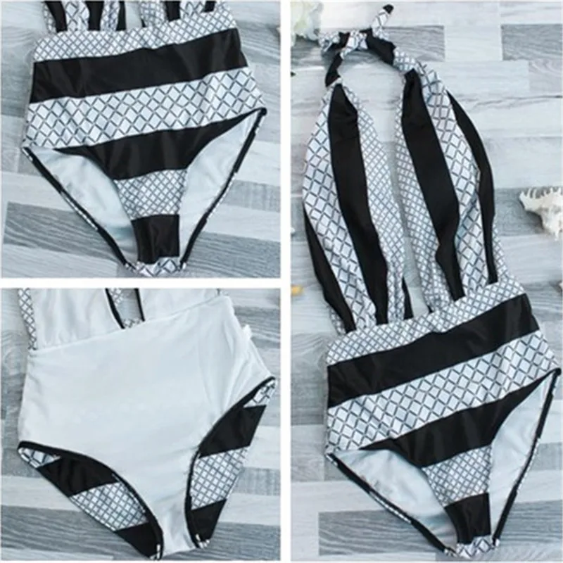 2017 new bikini high waist piece body stripes box swimwear ladies hot ...