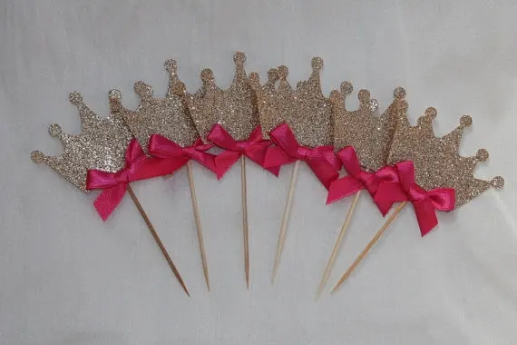 glitter-PRINCESS-CROWNS-Cupcake-Toppers-wedding-bridal-baby-shower ...