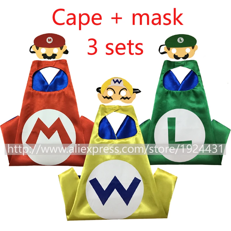 Super Mario Bros 30 sets cape + mask kids Party cosplay Superman capes ...