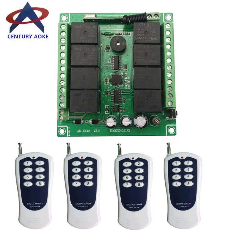 Dc 12v 8 Channel Rf Wireless Remote Control System 1 Receiver +4 ...