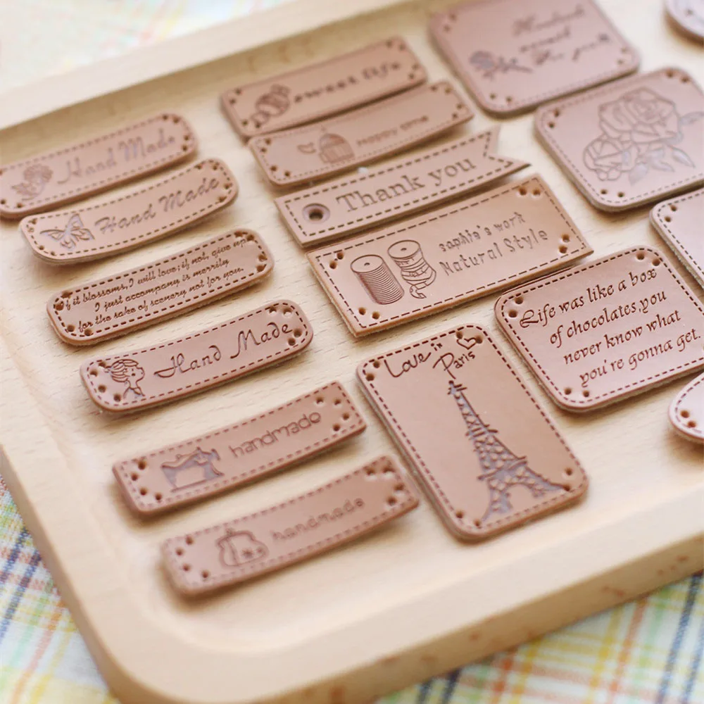2017 New 23 Styles Leather Label 100pcs lots Handmade Patchwork DIY 