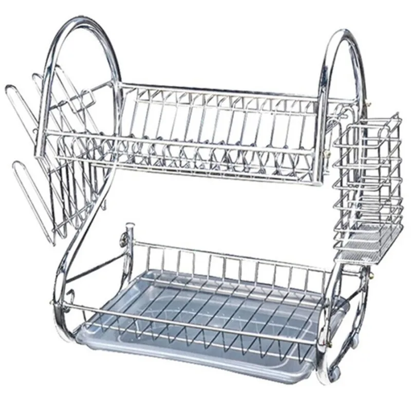 Double Tier Stainless Steel Dish Rack Space Saver Dish Drainer Drying ...