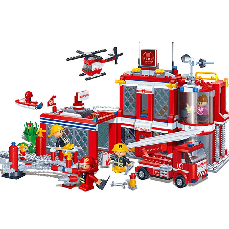 BanBao City Fire Station Firefighters Truck Copter Boat Building Blocks ...