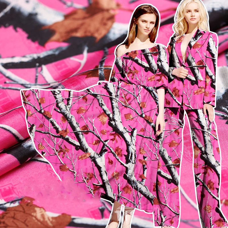 Tela de seda con estampado de arce rojo, vestido de moda, ropa ...