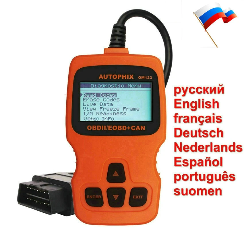 Obd2 Auto Diagnostic Scanner Om123 Obd Ii Code Reader In Russian Gas ...