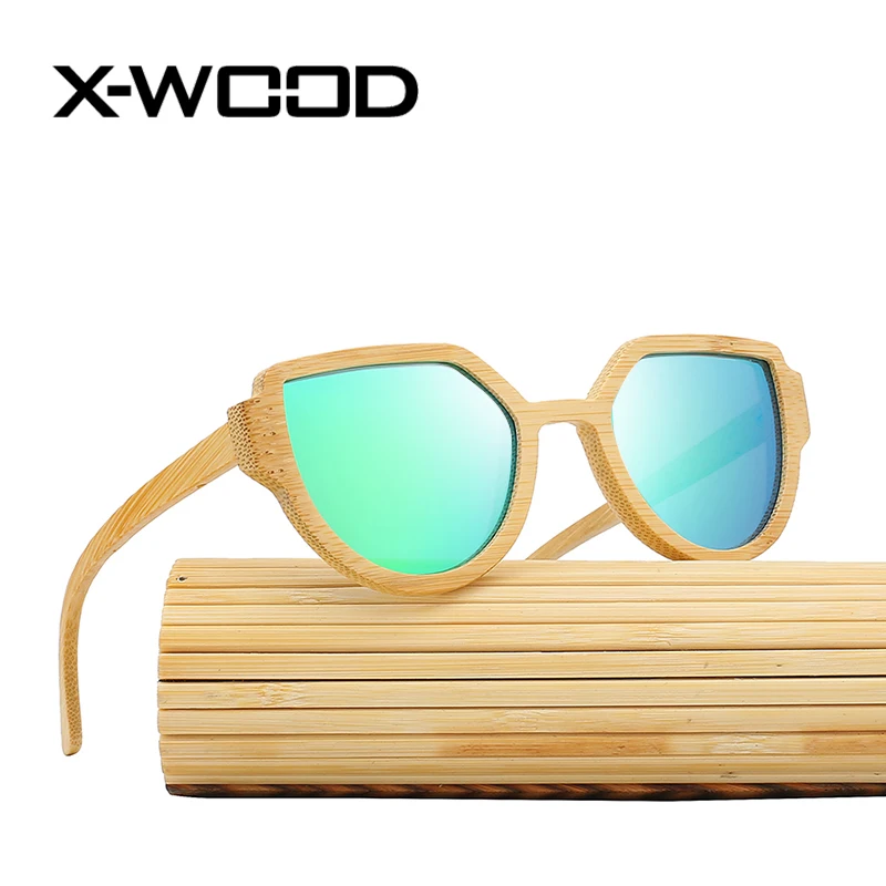 X Wood Fashion Luxury Cat Eye Wooden Frame Designer Sunglasses Men