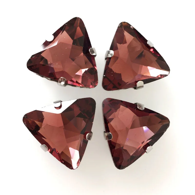 Wine Red 18mm 20pcs/bag Crystal Glass Triangle Shape Sew On Stones With ...