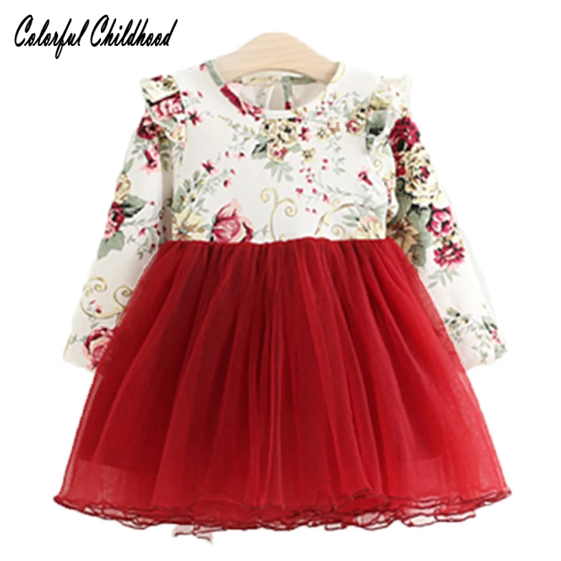 Autumn Dresses red/pink Princess Girls Dress Elegant Party Tutu Kids ...