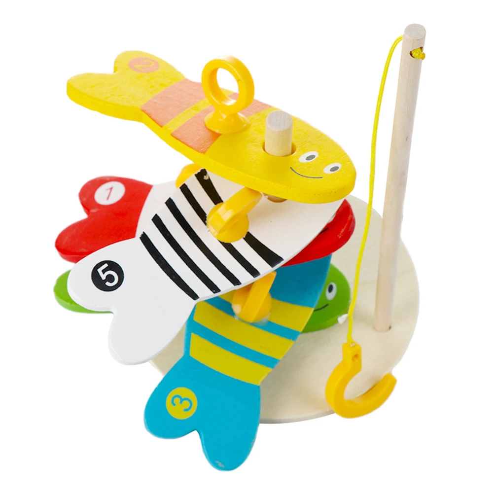 Children'S Puzzle Wooden Montessori Colorful Fishing Digital Column ...
