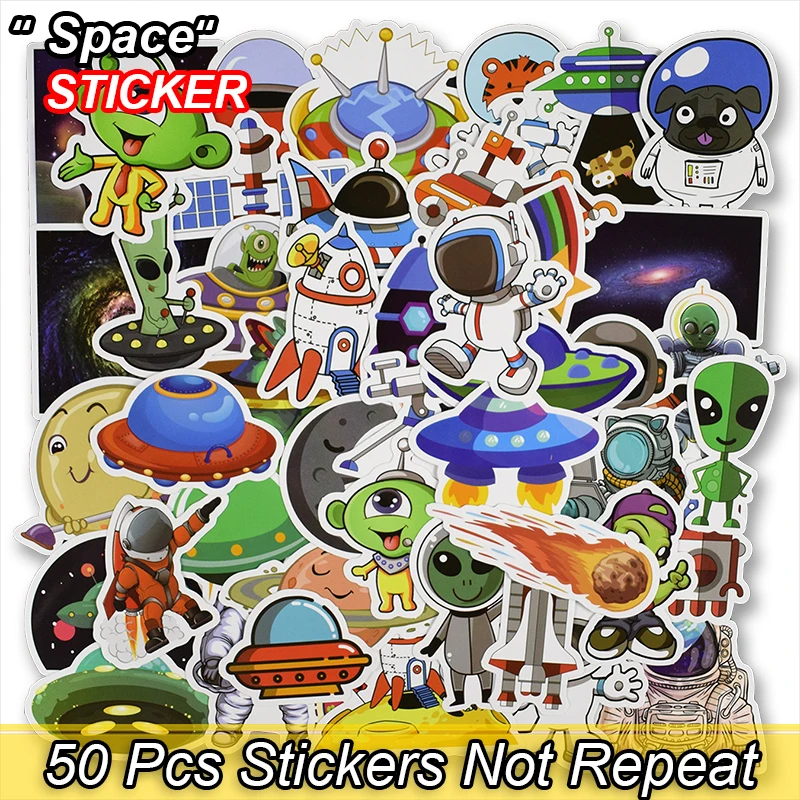 50 Pcs Space Stickers Alien Spaceship Sticker for Luggage Laptop ...