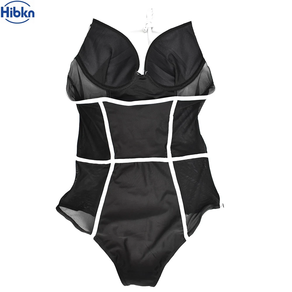 Hibkn one piece swimsuit push up mesh swimsuit sexy monokini black ...