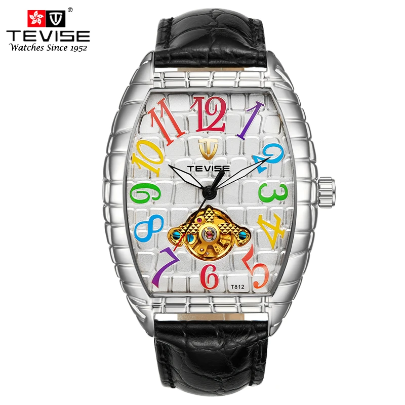TEVISE Man Mechanical Automatic Self Wind Watch Black Leather ...