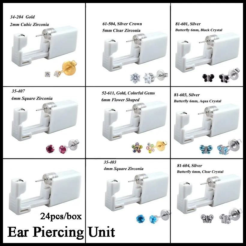 24pcs/box Disposable No Pain Sterile Ear Piercing Unit Kit Stud Earring ...