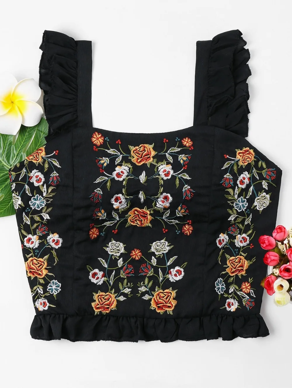 1pcs Floral Embroidered Crop Tank Top Sexy Women Mini Tank Top ...