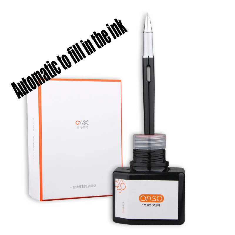 새로운 발명품 OASO J52 패션 간단한 만년필 자동 흡수 잉크 0.38mm 금속 펜 병 검정 잉크|fountain pen|a ...