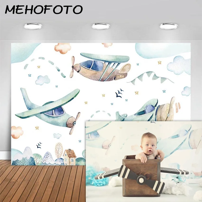 Airplane-Backdrop-Little-Boy-Pilot-Baby-Shower-Decorations-Background ...