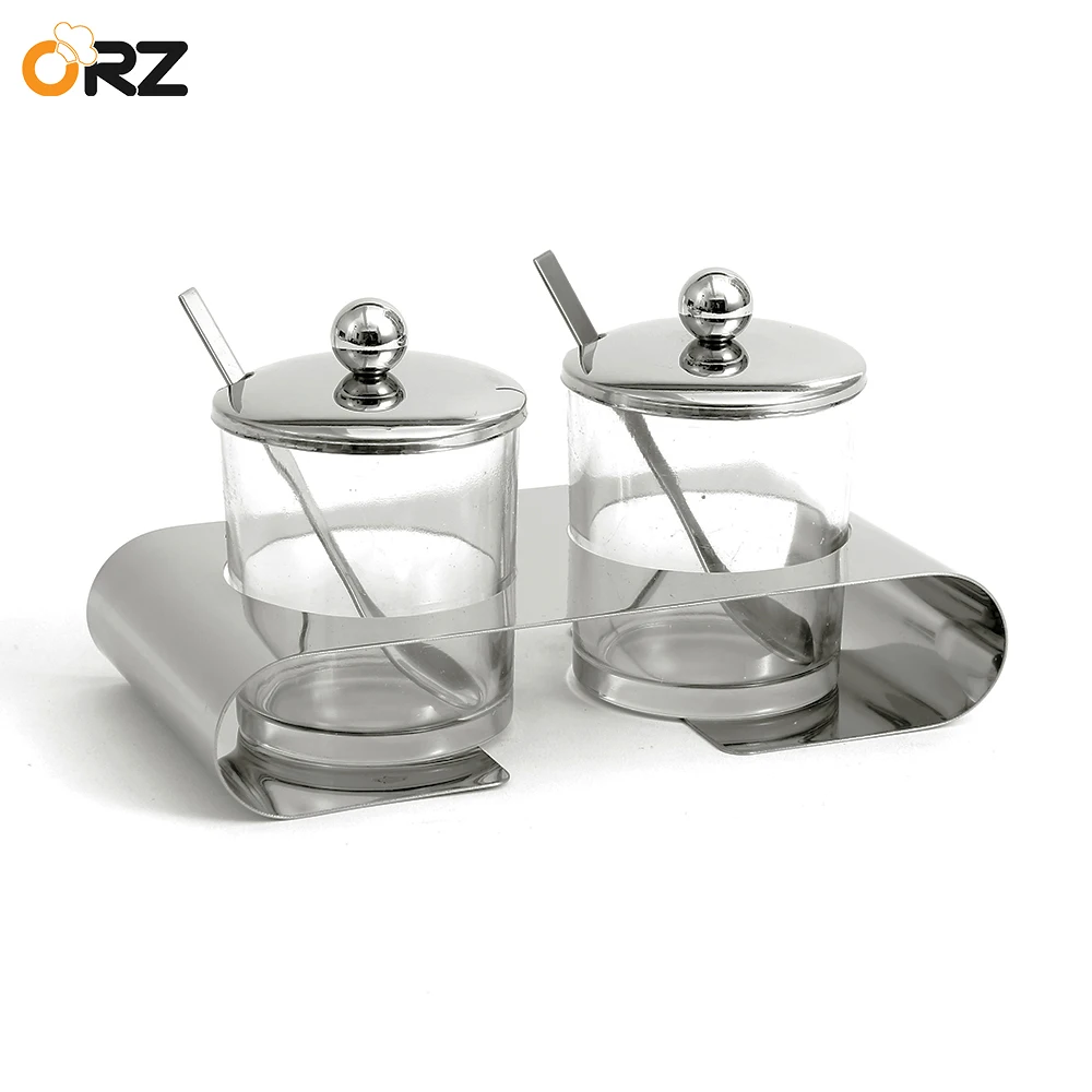 ORZ Kitchen Spice Jar Seasoning Sugar Salt Caster With Holder Glass ...