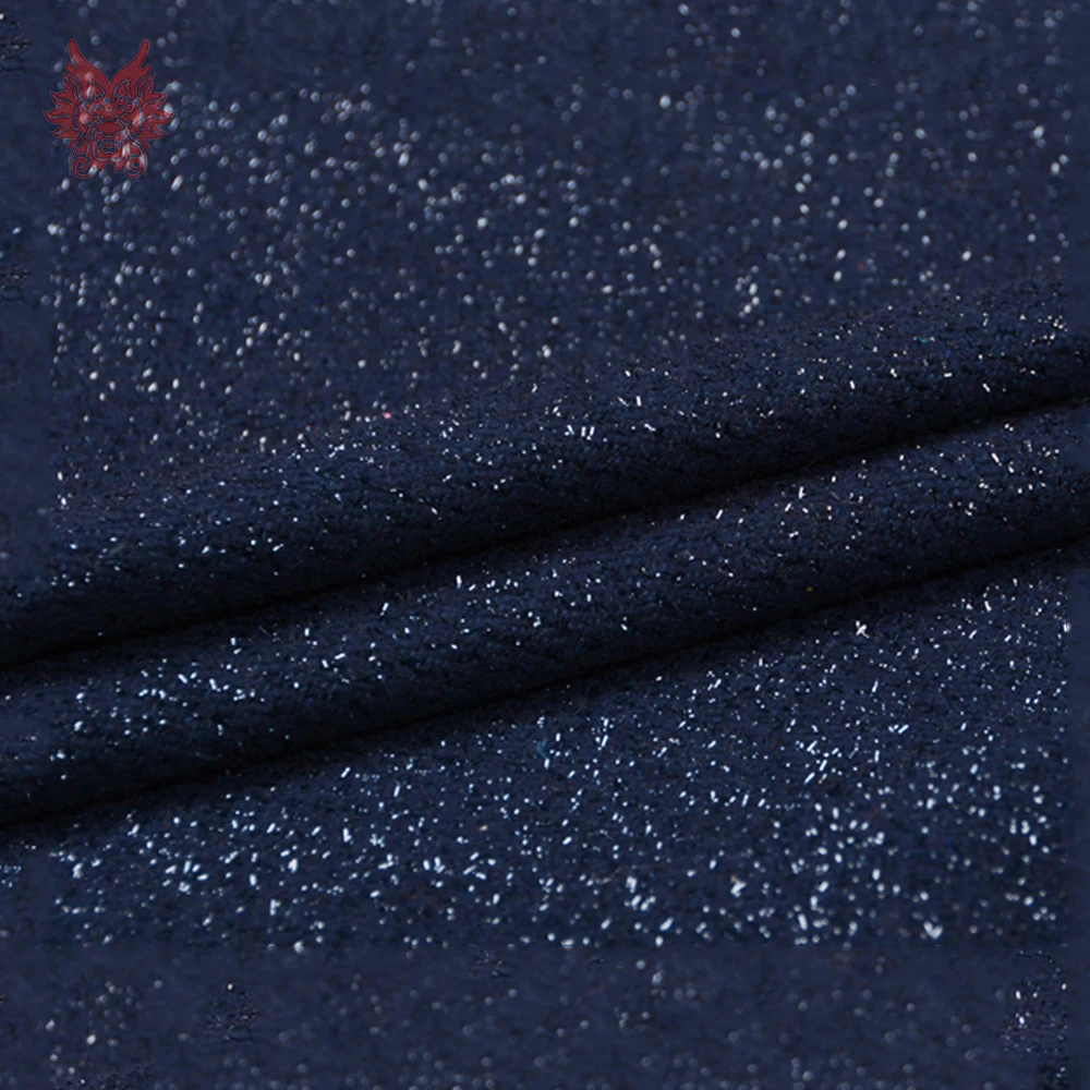 Luxury metallic weaving 85%wool fabric apparel for winter navy blue ...