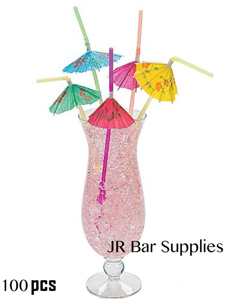 Multicolored Tropical Umbrella Straws Disposable Bendable Drinking