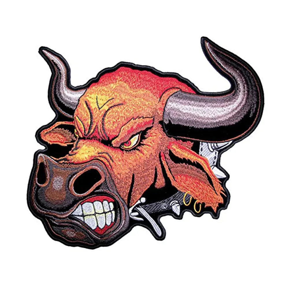 Angry bull Iron On Patch Embroidered Applique Label punk biker Patches ...
