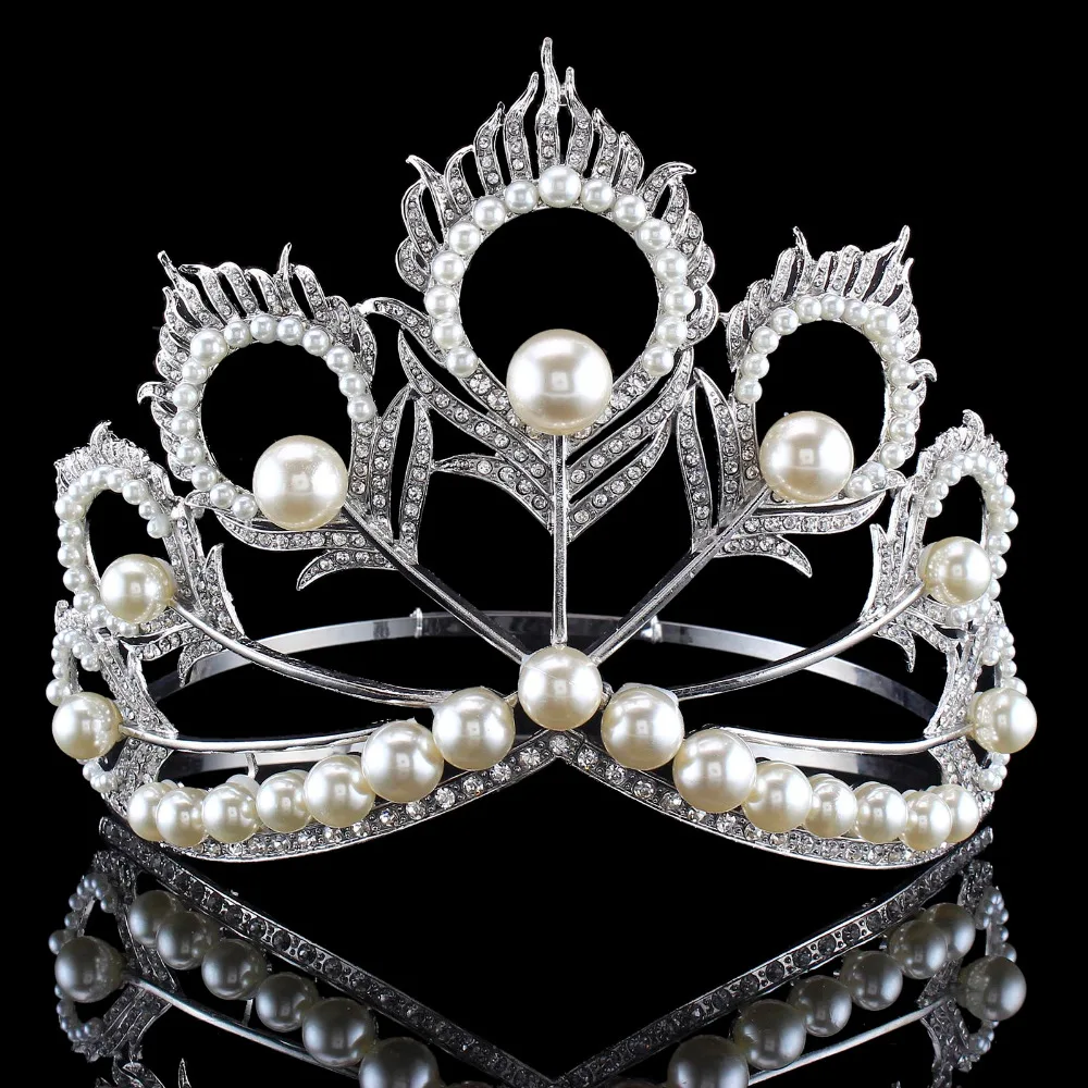 2017 Miss Universe Silver Adjustable Crown Full Round Pearl Peakcock ...