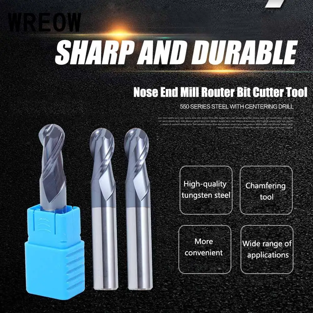6pc/Set Tungsten Steel 2Flute Ball Nose End Mill Router Bit Cutter Tool ...