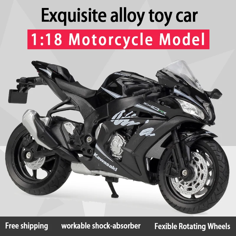 Welly kawasaki ninja zx10 rr modelo de motocicleta, 1:18, feito de liga, fundido, viável, curto ...