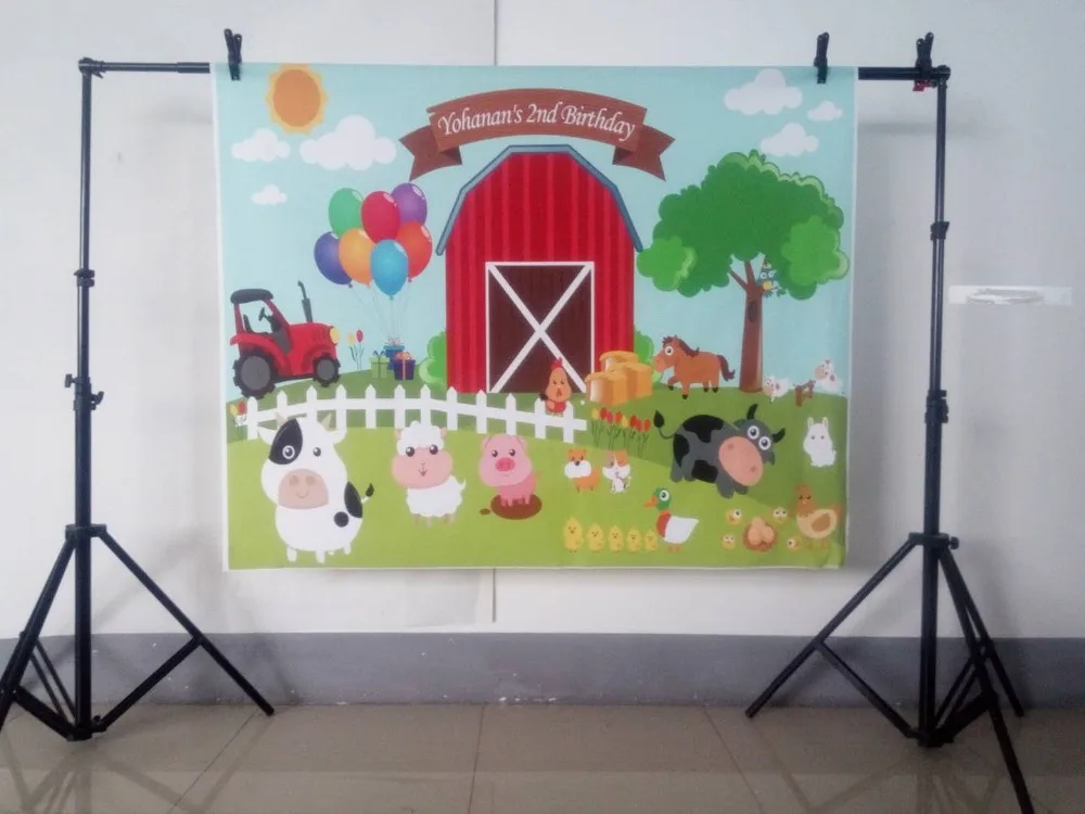 Farm theme photography backdrop Red Barn Barnyard Tractor Balloons ...