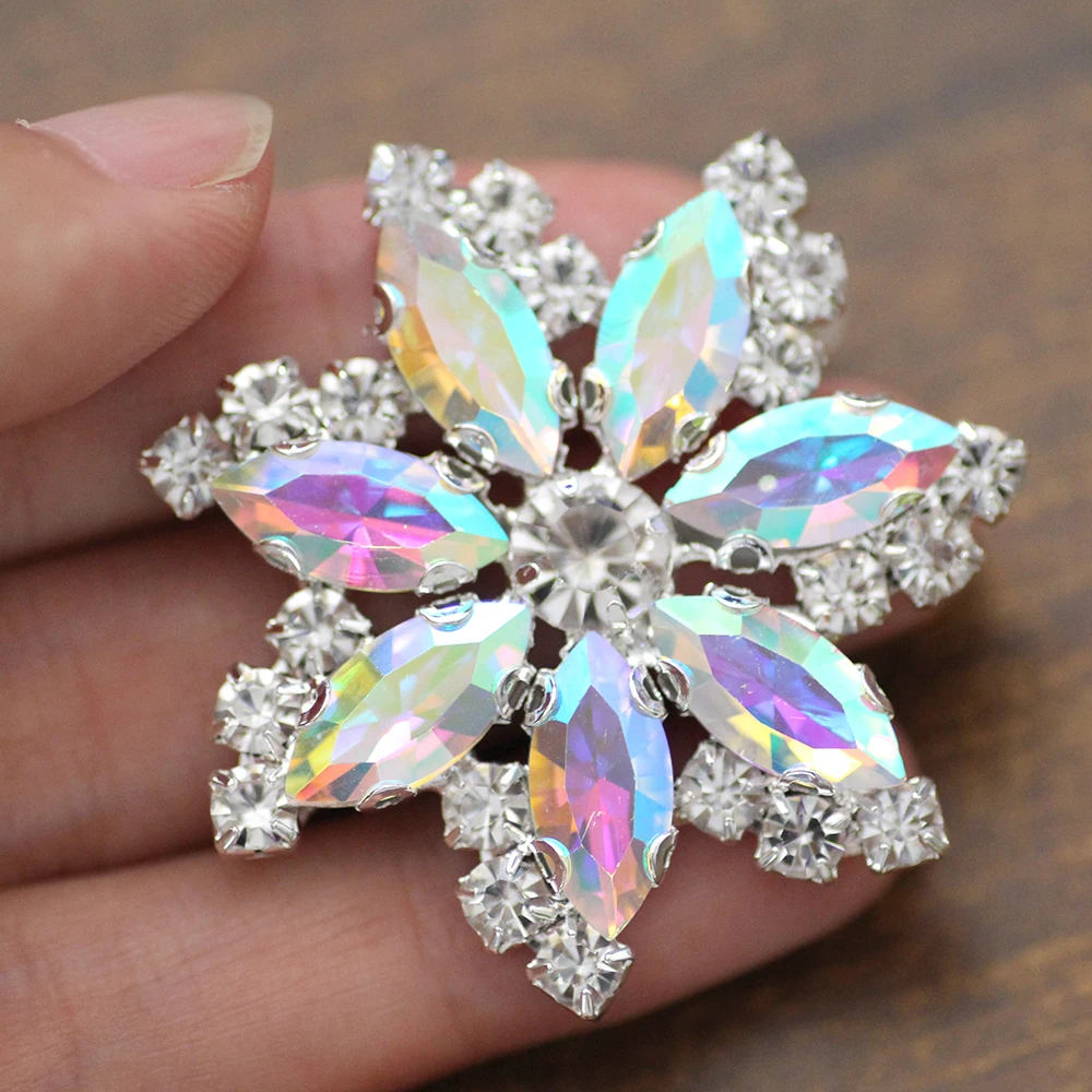 4.5cm Flower Shape Rhinestone Applique Crystal Strass Ab Color Sew On ...