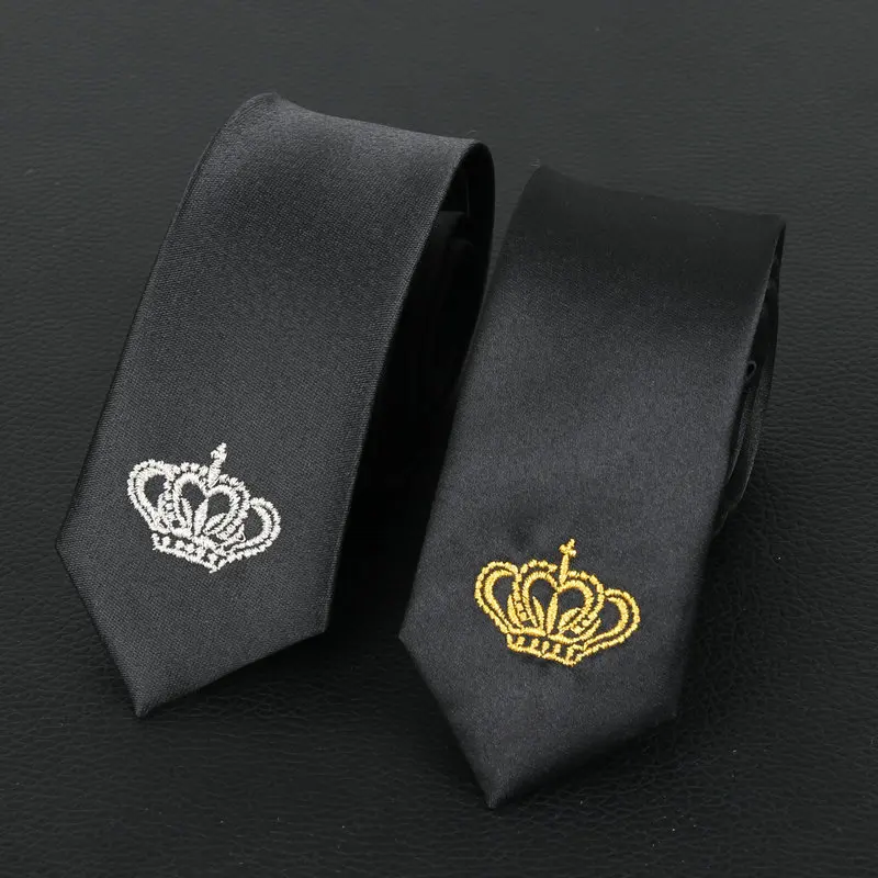 Chinese Embroidery Gold Silver Crown Ties 5cm Vintage Slim Necktie for ...