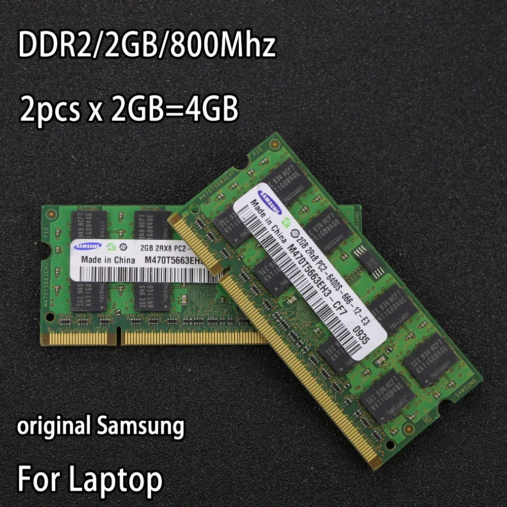 original Samsung DDR2 2GB 800MHz PC2 6400S 2pcs totally 4G for intel ...