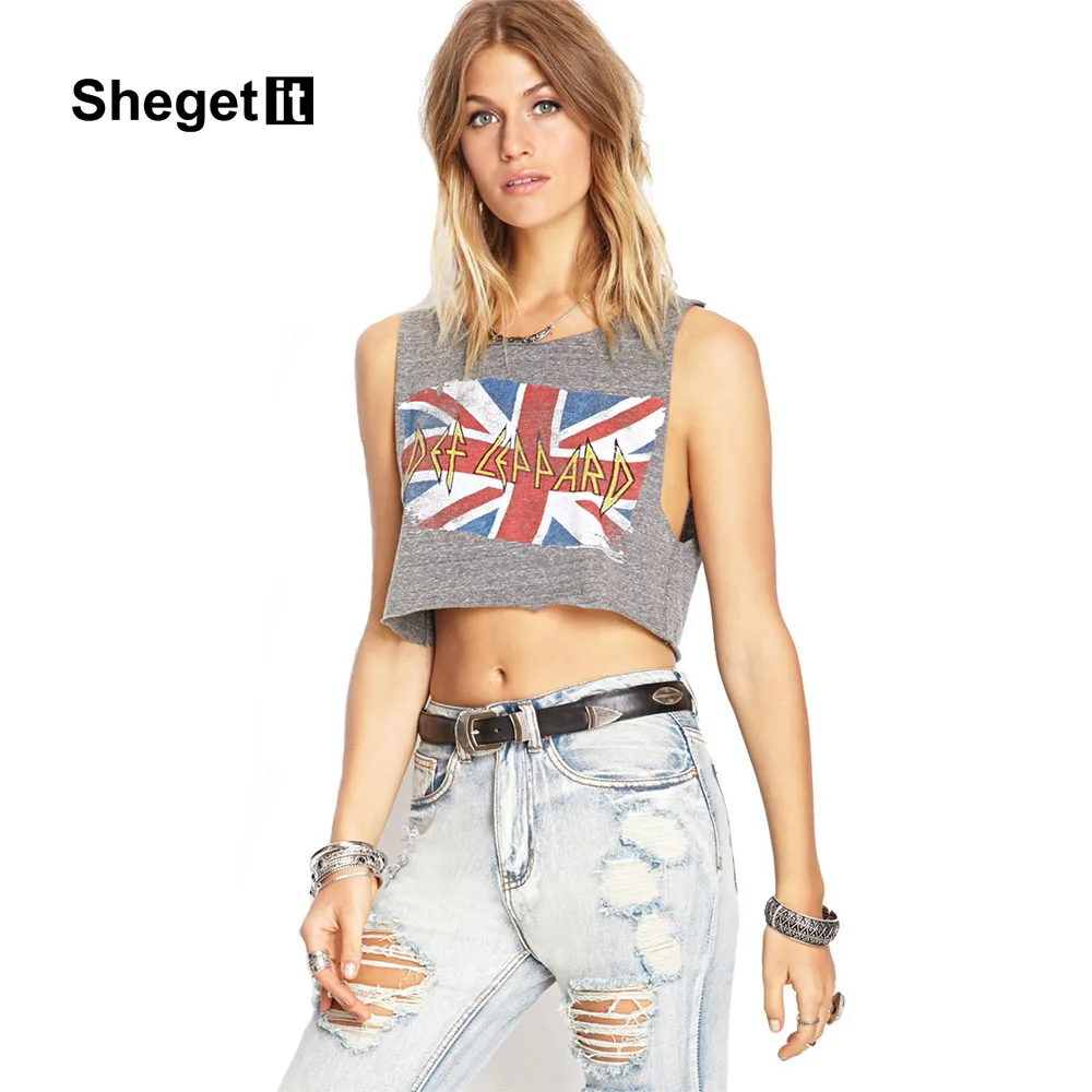 Shegetit Women British Flag Printed Tank Top T Shirt Summer Style Loose ...