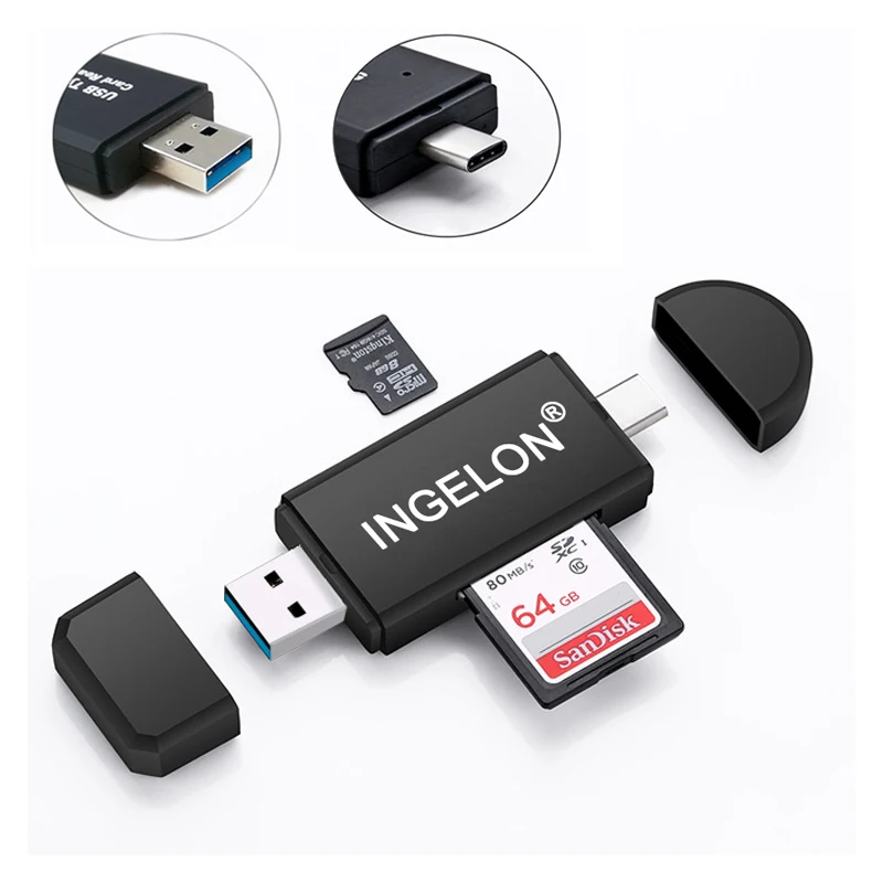 Ingelon 3 In 1 OTG Card Reader type c usb 2.0 SD/Micro SD TF OTG Smart Memory Card Adapter for ...