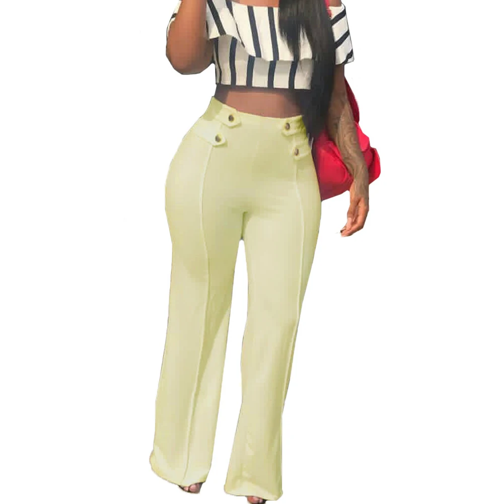 Women Palazzo Casual Wide Leg Pants Elastic Waist Office Ladies Ol