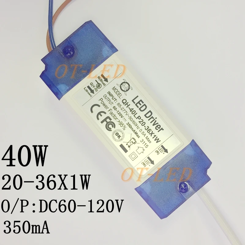 2 Pieces 20w 30w 40w Led Driver 20-36x1w 350ma Dc60-120v High Power Led ...