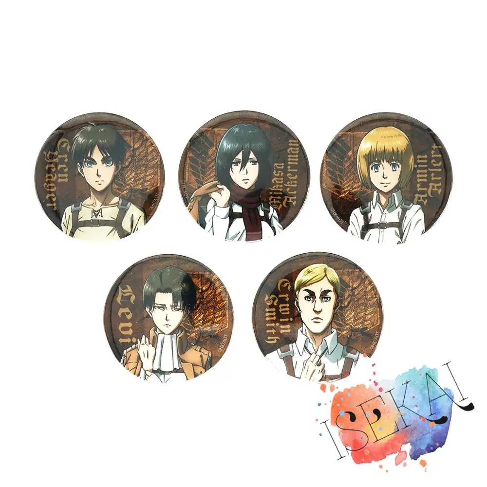 Attack On Titan Anime Badge Eren Levi Armin Arlelt Erwin Smith Metal ...