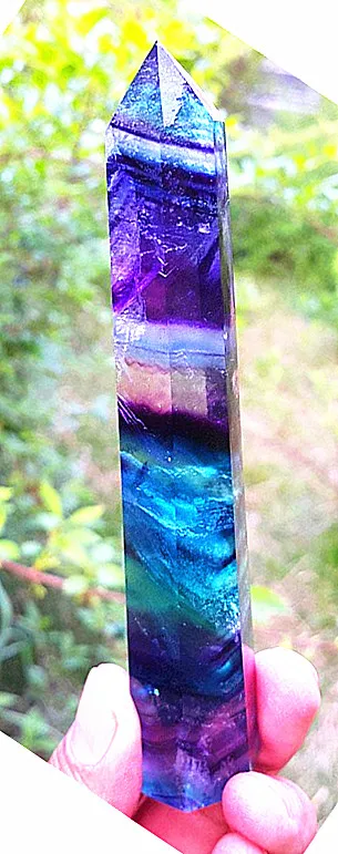Natural-Azul-Fluorita-Listra-Roxa-Quartzo-Crystal-Magic-Wand-Point-um ...