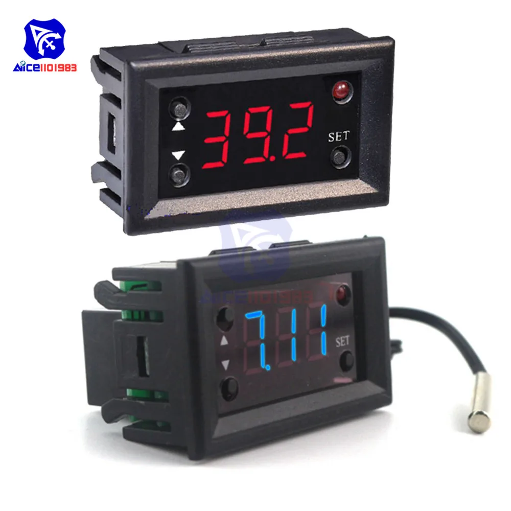 W1218 DC 12V Thermostat Digital Display Temperature Controller Blue Red ...