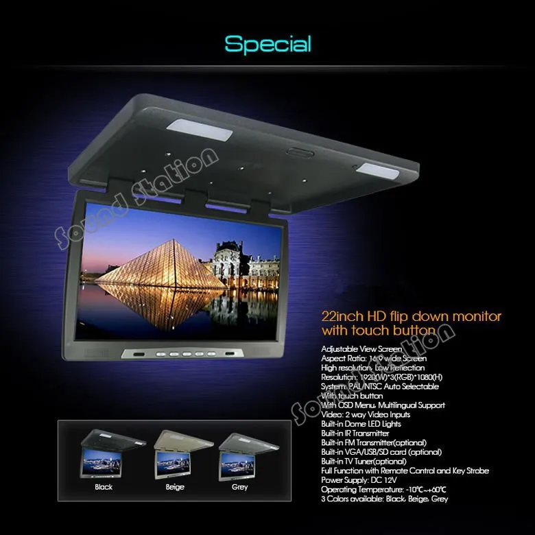 22 Inch Screen Bus Roof Mount LCD Monitor Flip Down Screen Overhead ...