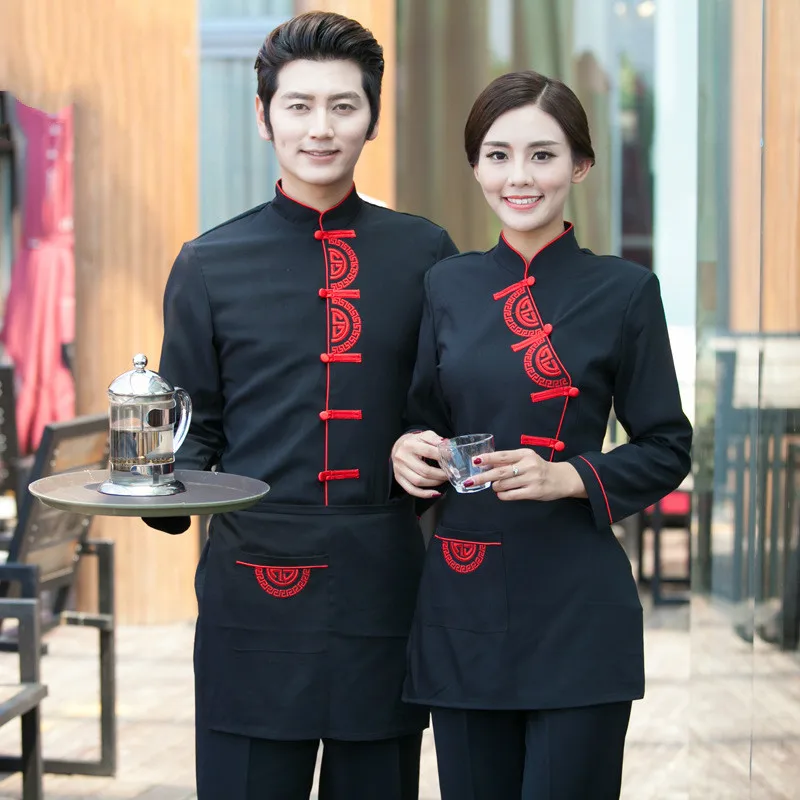 Top+apron Male Restaurant Waiter Uniforms Long Sleeve Autumn Winter ...